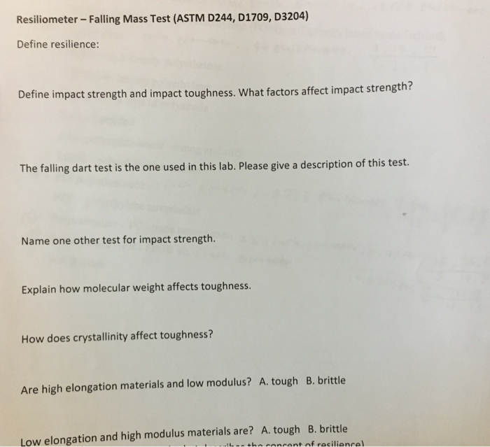 Solved Resiliometer - Falling Mass Test (ASTM D244, D1709, | Chegg.com