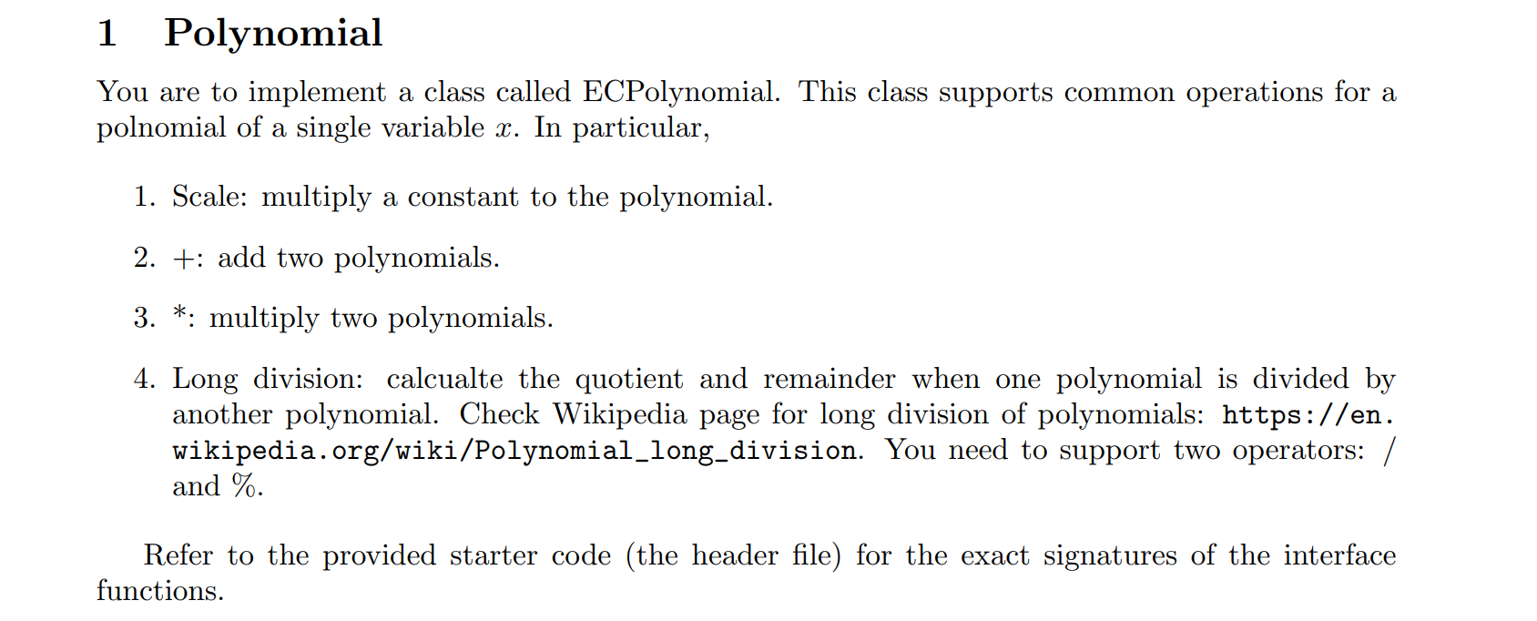 Solved 1 Polynomial You are to implement a class called | Chegg.com
