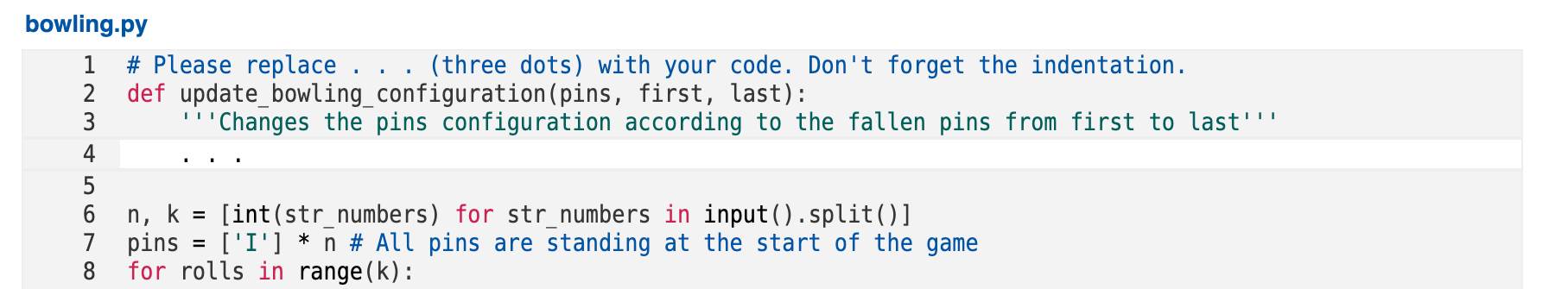 Solved Python In bowling, the player starts with 10 pins in | Chegg.com