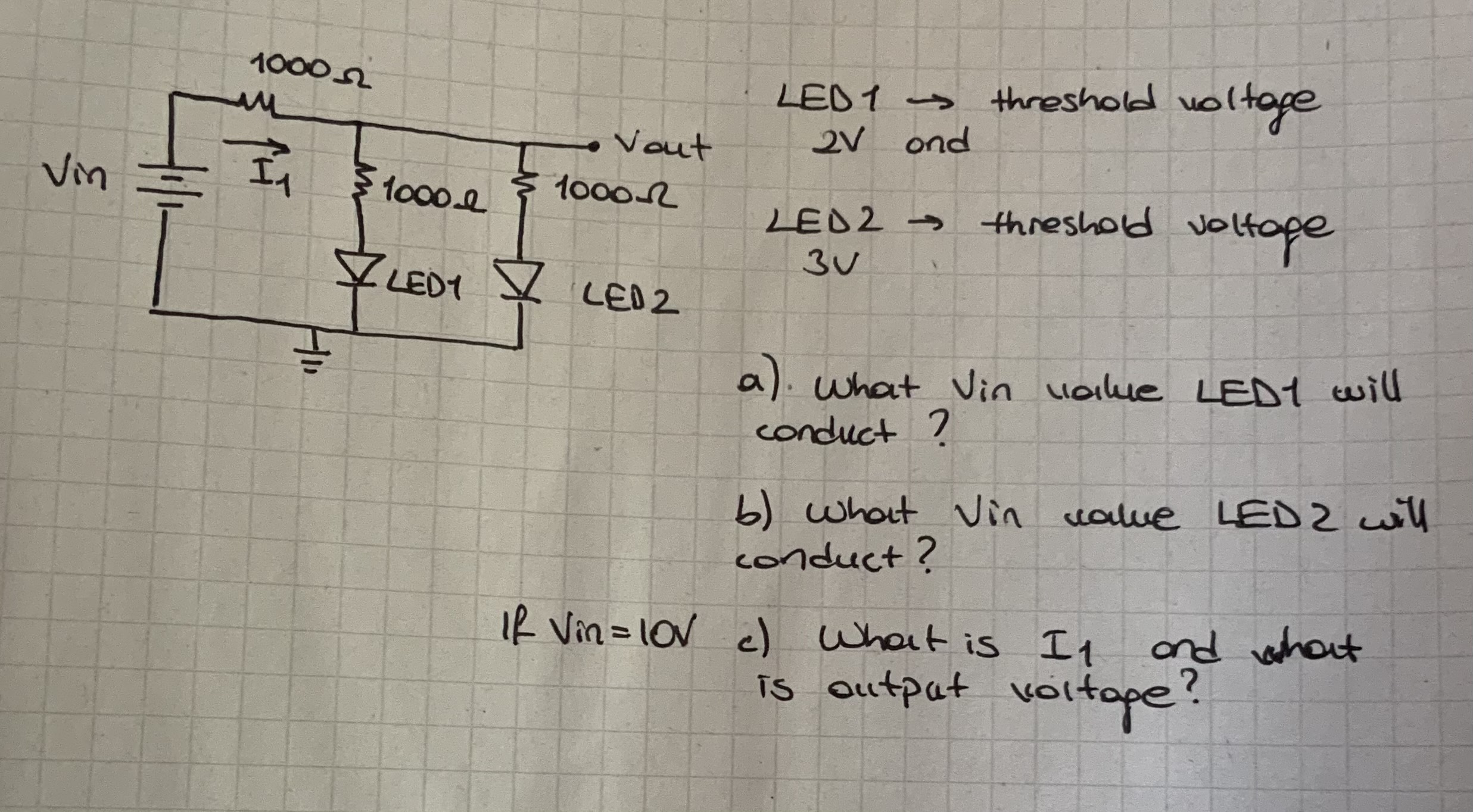 Solved LED 1→ threshold woltage 2V and ∠ED2→ threshold | Chegg.com