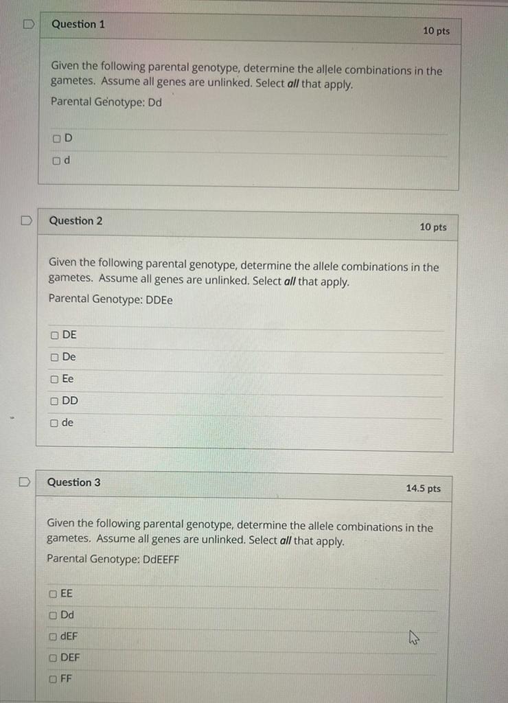 Solved Given the following parental genotype, determine the | Chegg.com