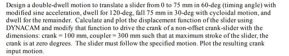 Solved Design a double-dwell motion to translate a slider | Chegg.com