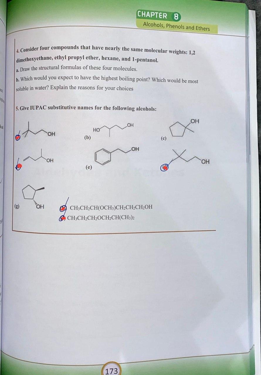 Solved CHAPTER 8 Alcohols, Phenols and Ethers 4. Consider | Chegg.com