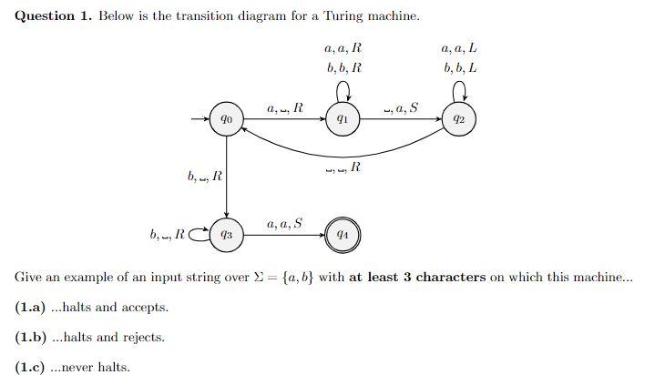 Solved Question 1. Below is the transition diagram for a | Chegg.com