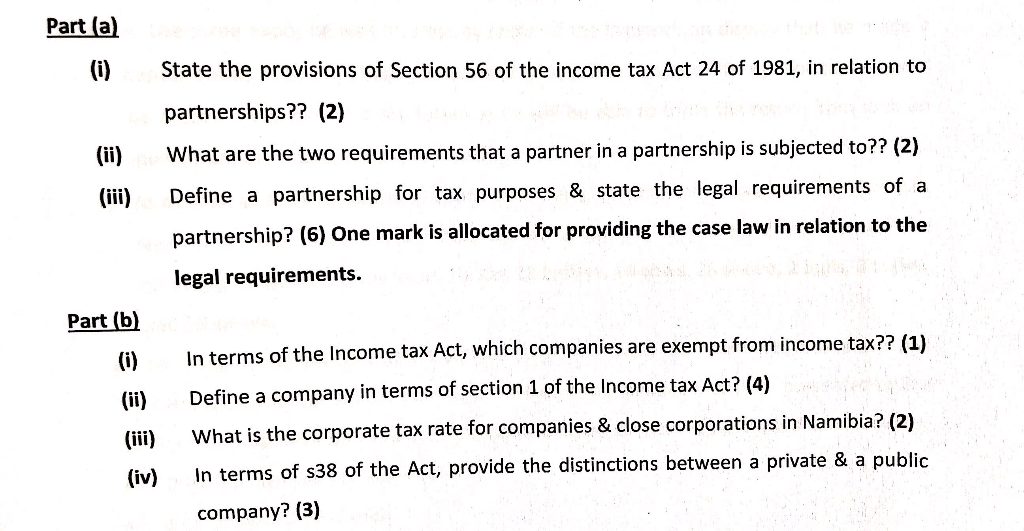 Part (a) (i) State the provisions of Section 56 of | Chegg.com