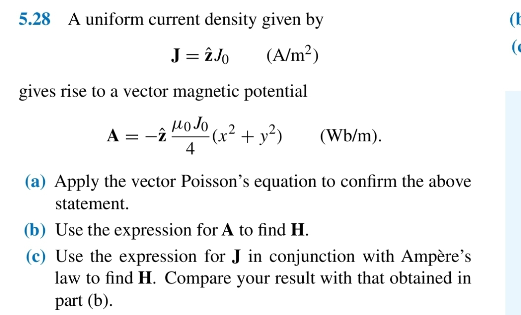 Solved A uniform current 5.28 density given by (c J= 2J0 | Chegg.com