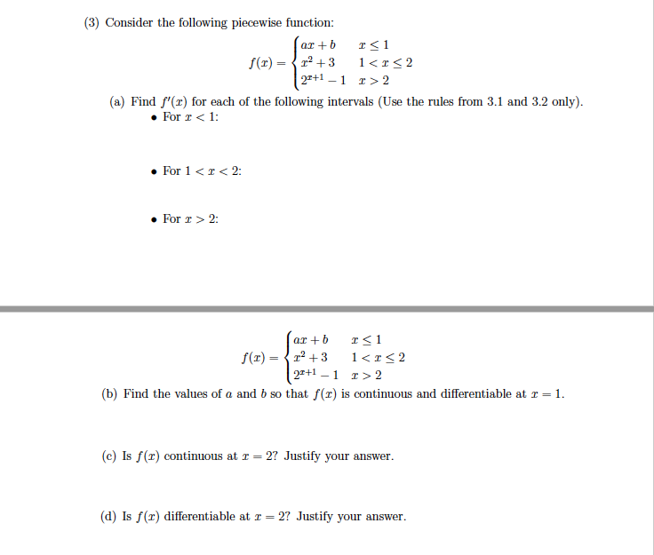 Solved (3) Consider the following piecewise function: ar b | Chegg.com