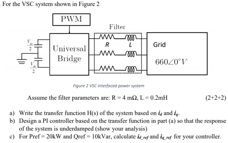 For the VSC system shown in Figure 2 PWM V 2 Filter | Chegg.com