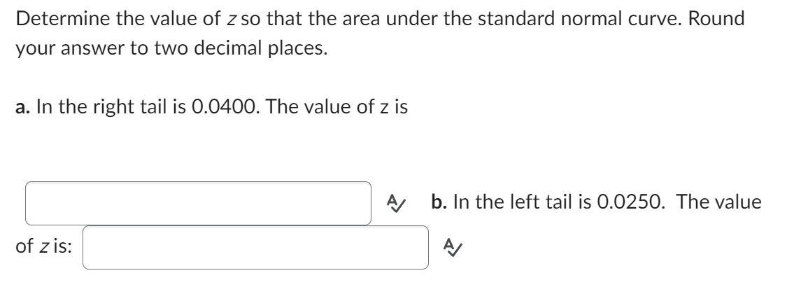Solved Determine the value of z so that the area under the | Chegg.com