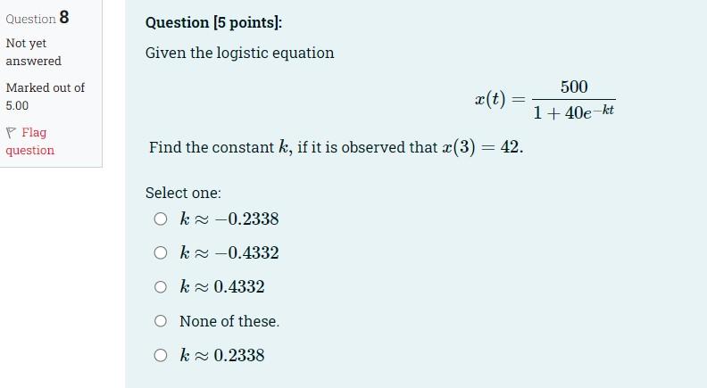 Solved Question [5 points]: Given the logistic equation | Chegg.com