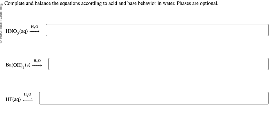 Solved Complete and balance the equations according to acid | Chegg.com