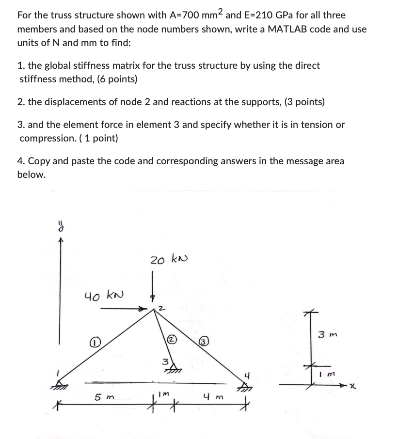 Solved For the truss structure shown with A=700 mm2 and | Chegg.com