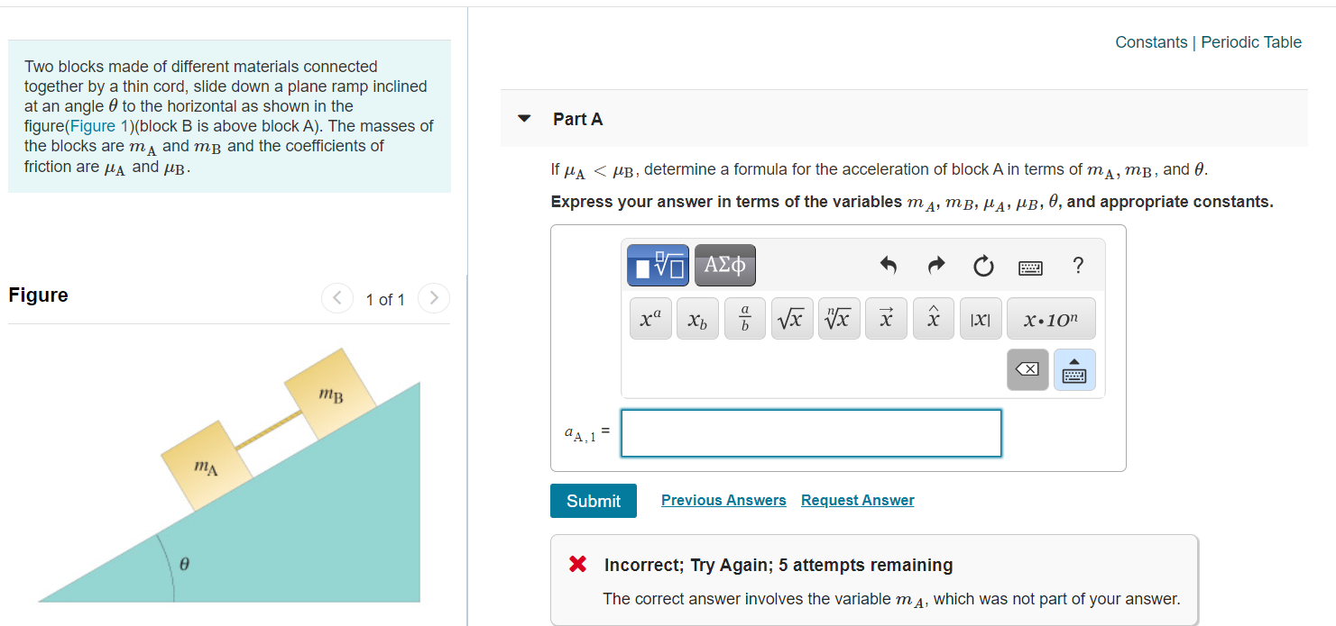 Solved Constants Periodic Table Two blocks made of different | Chegg.com