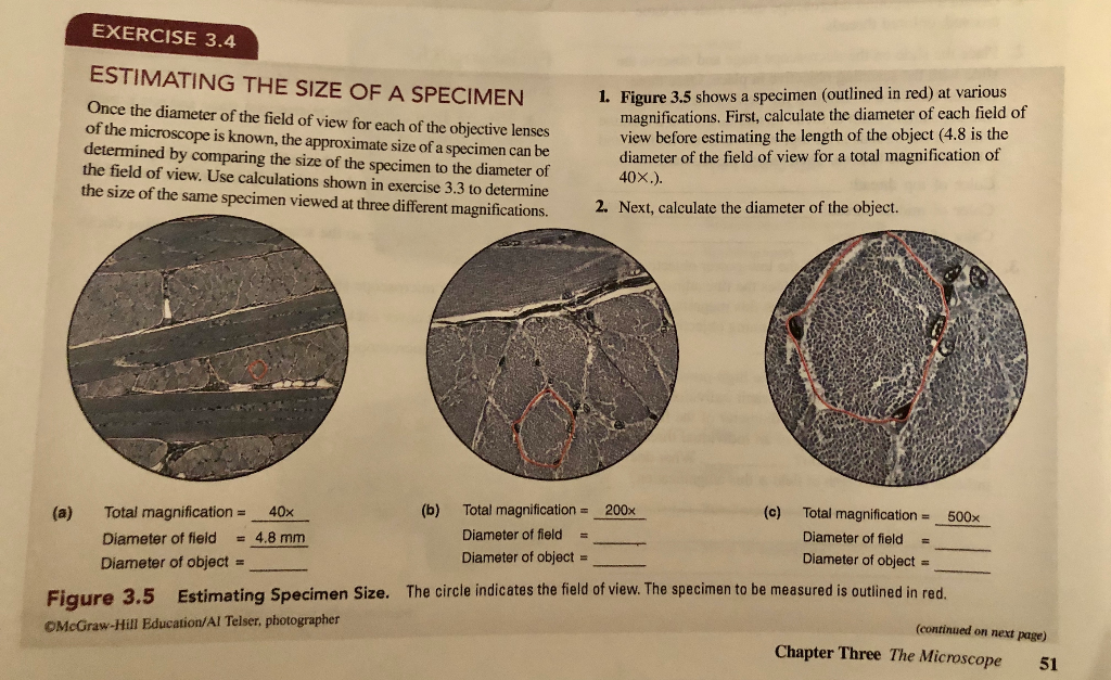 Solved 1. Need help with finding Diameter of the Field of | Chegg.com