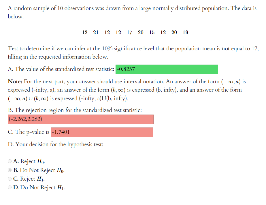Solved A random sample of 10 observations was drawn from a | Chegg.com