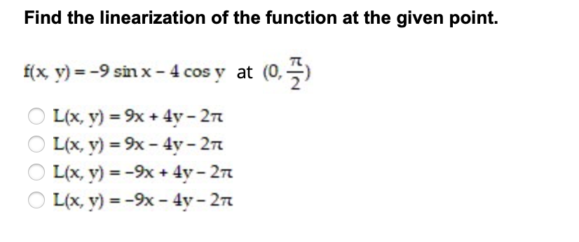 Solved Find the linearization of the function at the given | Chegg.com