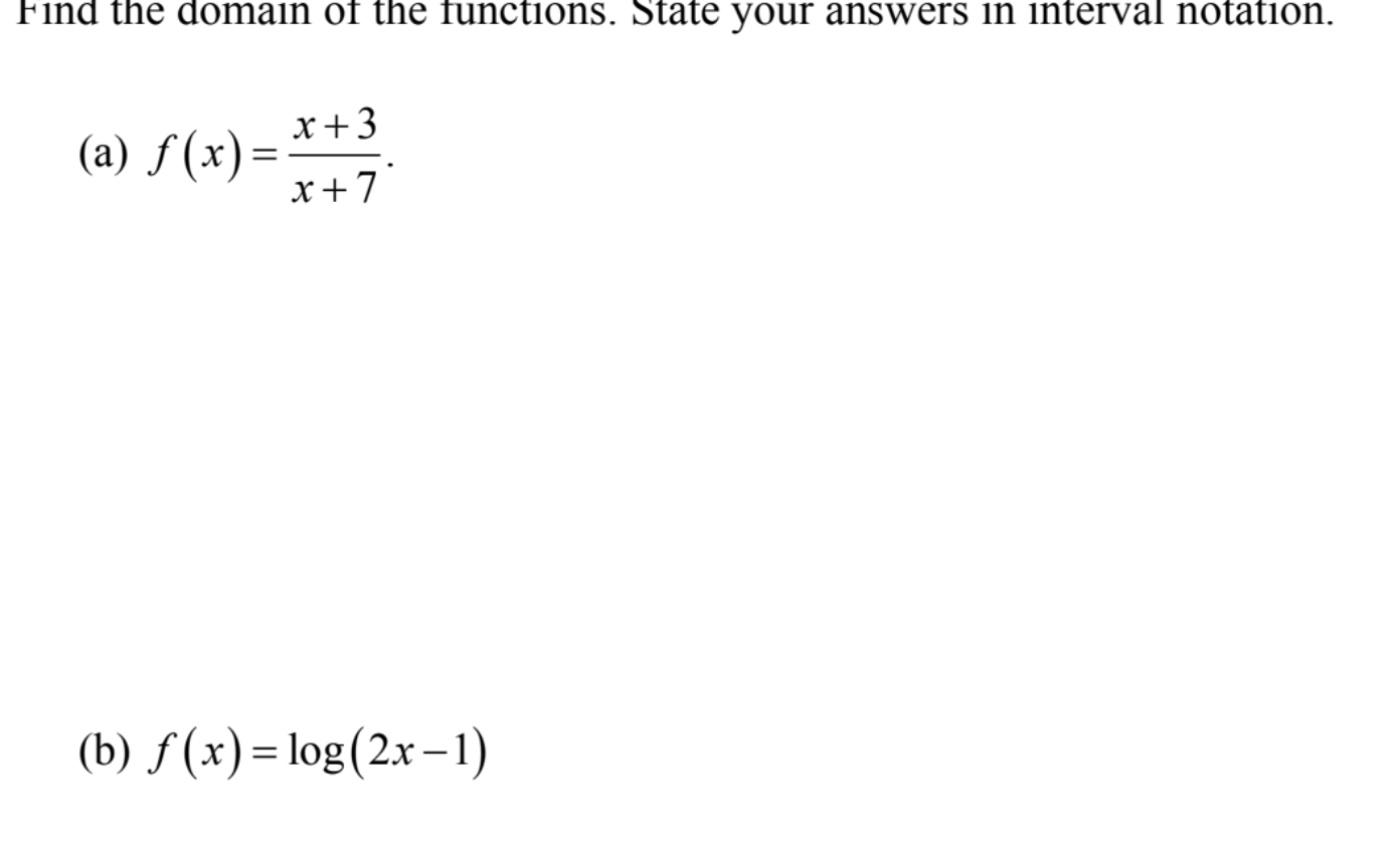 Solved Find the domain of the functions. State your answers | Chegg.com