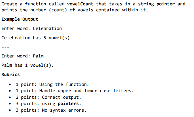 Solved Create a function called vowel Count that takes in a | Chegg.com