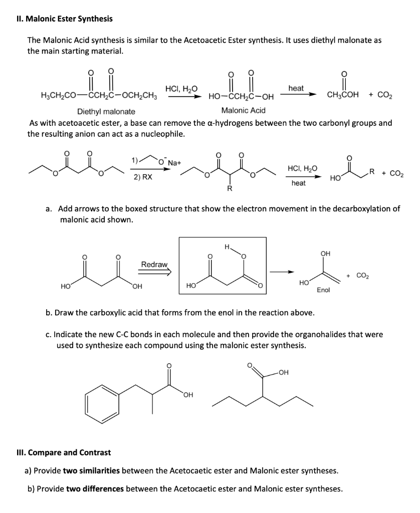 Solved II. Malonic Ester Synthesis The Malonic Acid | Chegg.com