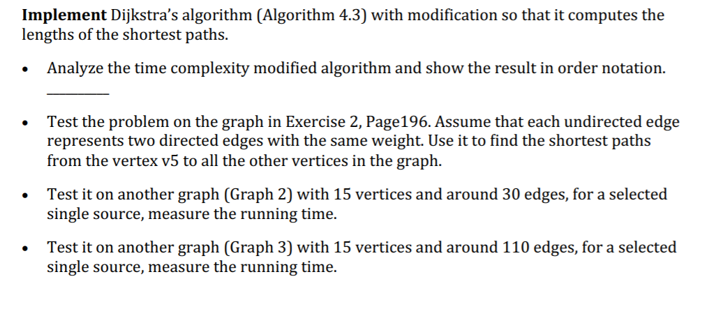 Implement Dijkstra's algorithm (Algorithm 4.3) with | Chegg.com