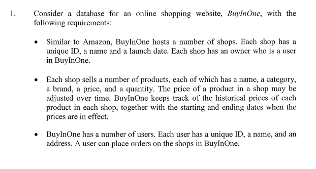 Solved 1. Consider a database for an online shopping | Chegg.com