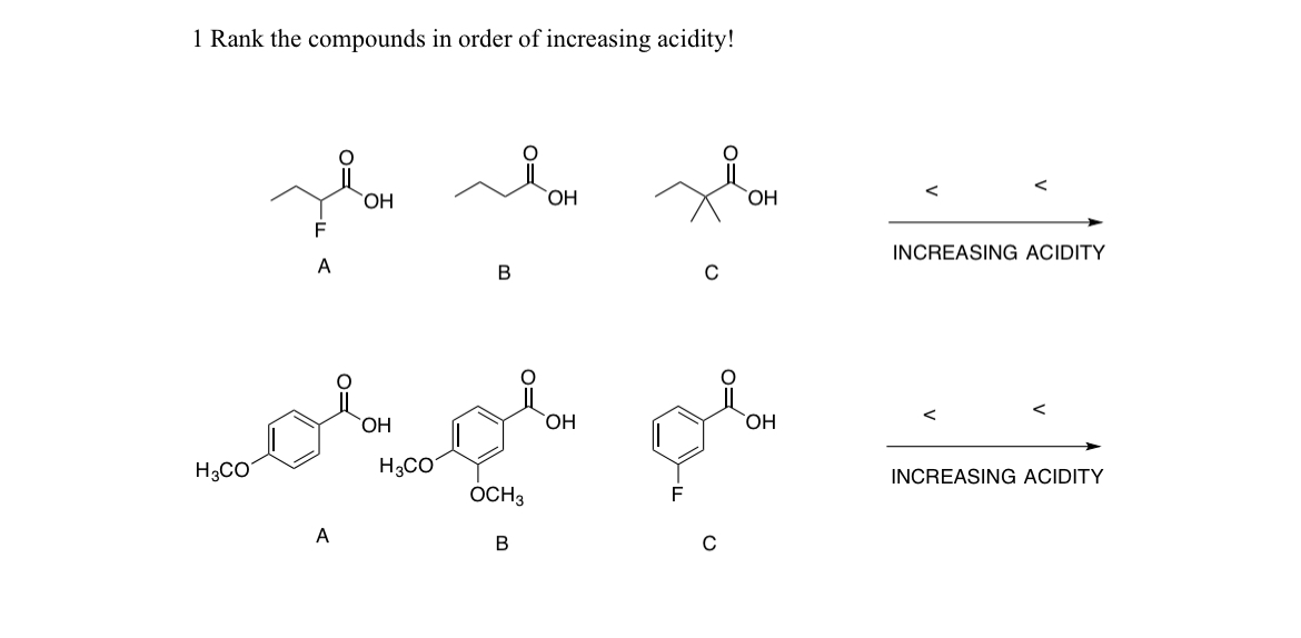 Solved 1 Rank the compounds in order of increasing acidity! | Chegg.com