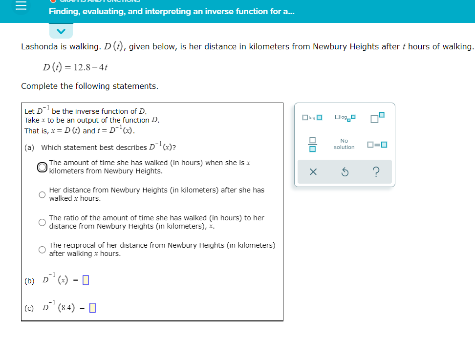 Solved Finding, evaluating, and interpreting an inverse | Chegg.com