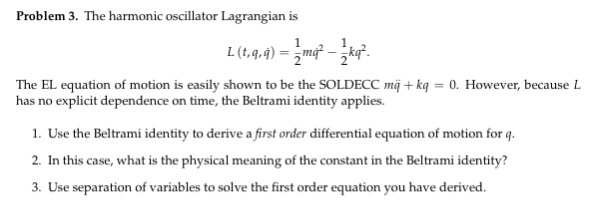 Solved Problem 3. The harmonic oscillator Lagrangian is The | Chegg.com