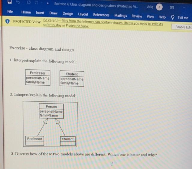 Solved Exercise 6 Class diagram and design.docx (Protected | Chegg.com