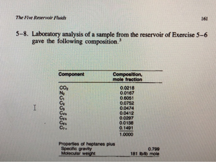 The Five Reservoir Fluids 161 5-8. Laboratory | Chegg.com