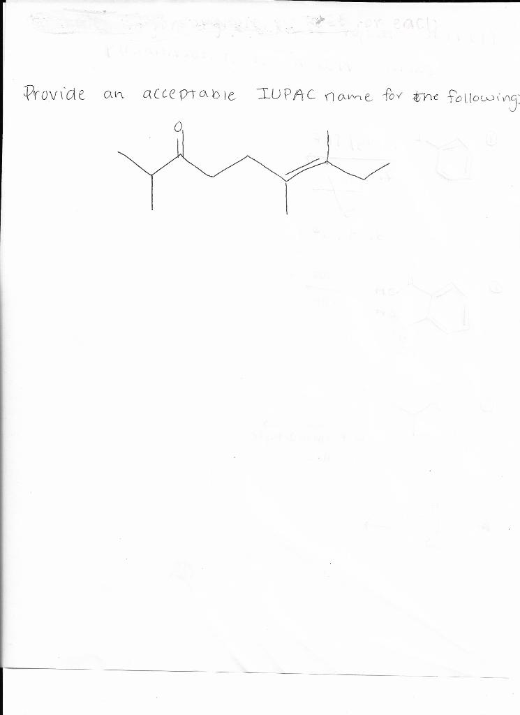 Solved Provide an acceptable IUPAC name for the following | Chegg.com