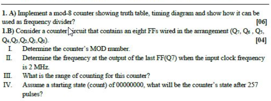 Solved 1. A) Implement a mod-8 counter showing truth table, | Chegg.com