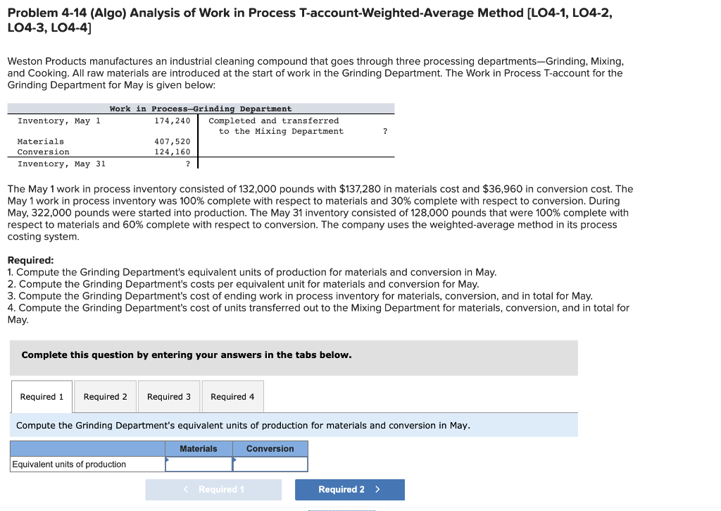 Solved Problem 4-14 (Algo) Analysis of Work in Process | Chegg.com