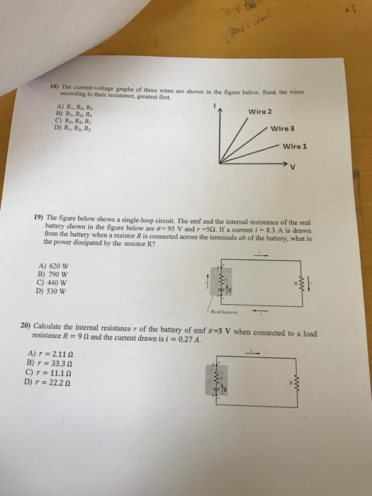 Solved 15) The current-voltage graphs of three wires are | Chegg.com