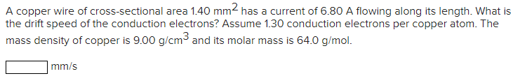 Solved A copper wire of cross-sectional area 1.40 mm2 has a | Chegg.com