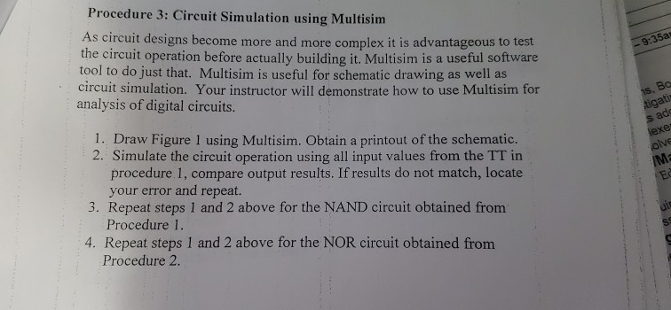Solved - 9:35a Procedure 3: Circuit Simulation using | Chegg.com