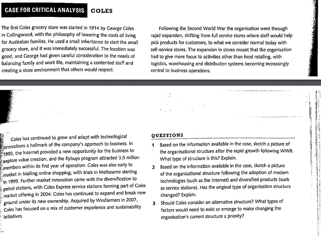 Solved CASE FOR CRITICAL ANALYSIS COLES | Chegg.com