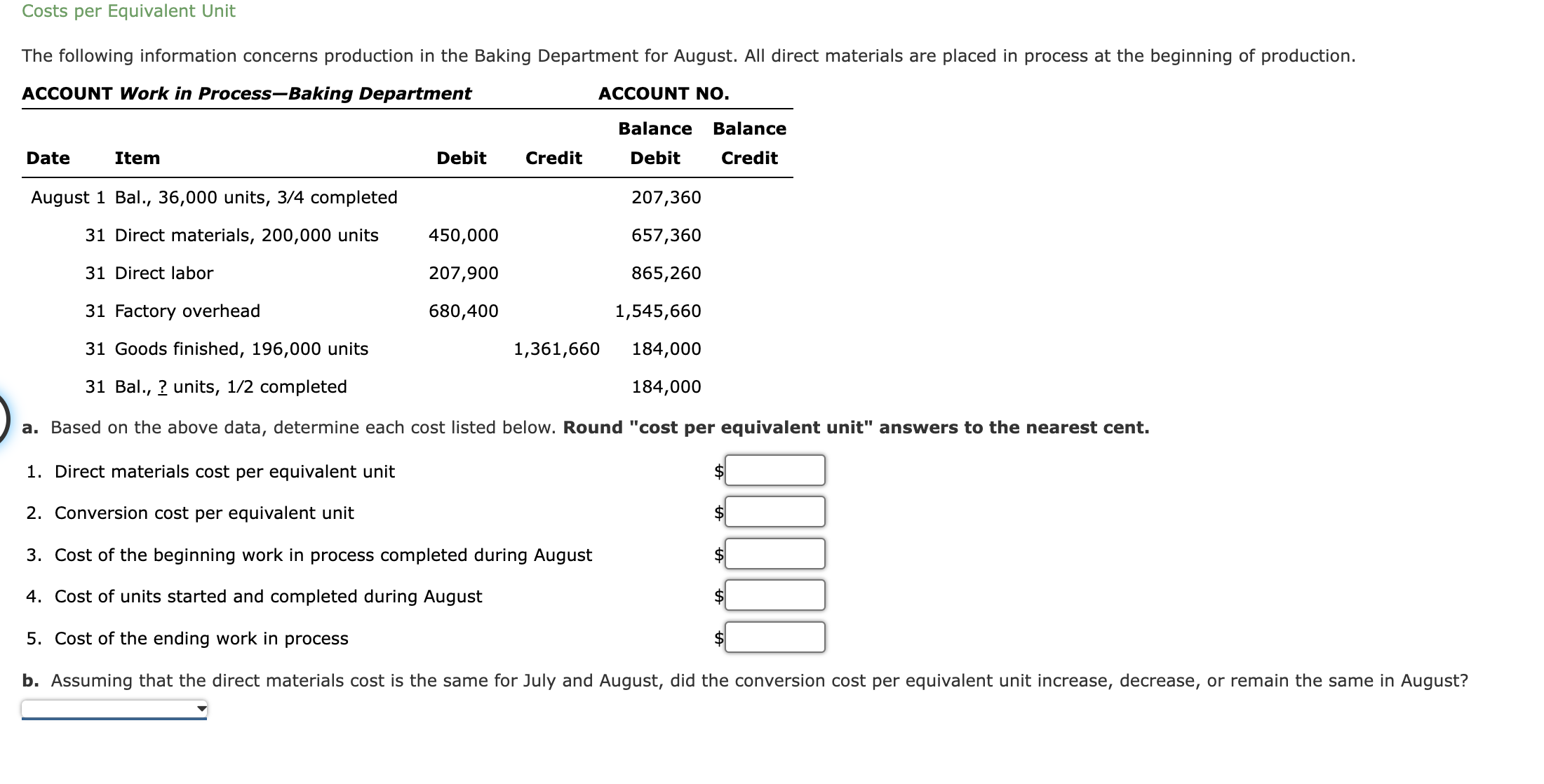 Solved Costs per Equivalent UnitThe following information | Chegg.com