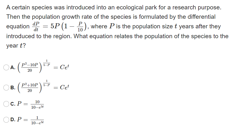 Solved A certain species was introduced into an ecological | Chegg.com