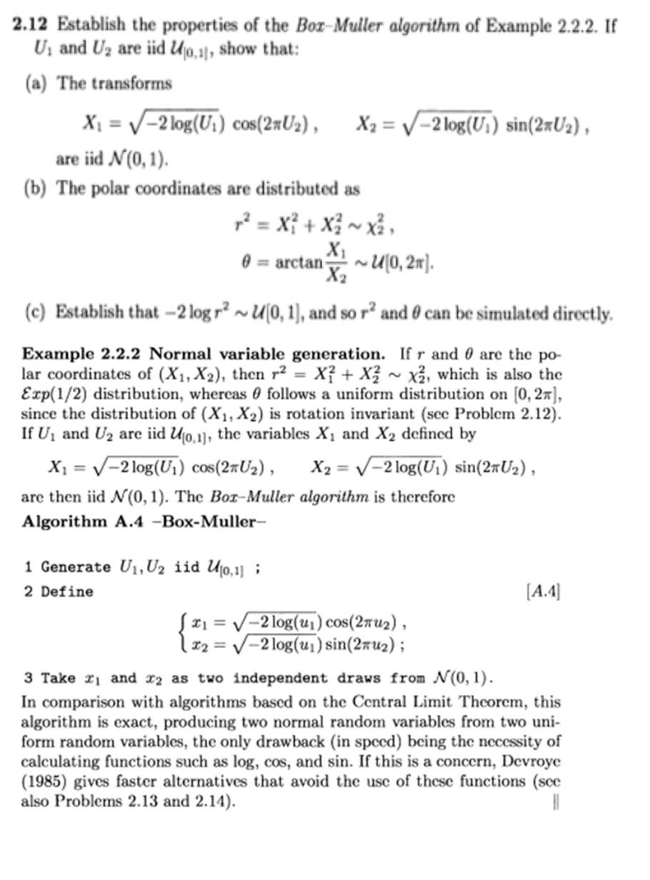 2.12 Establish the properties of the Box-Muller | Chegg.com