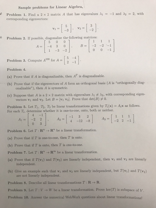 Solved Sample problems for Linear Algebra, Problem 1. Find a | Chegg.com