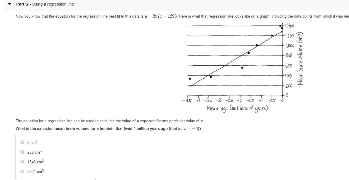 Solved Part G - Using a regression line Now you know that | Chegg.com