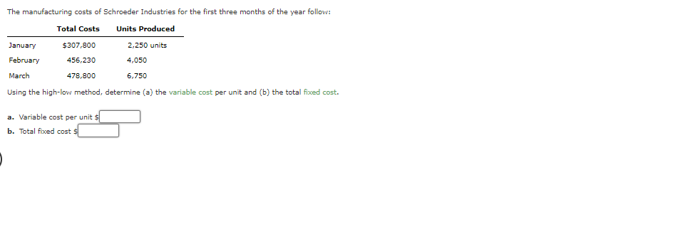 Solved The manufacturing costs of Schroeder Industries for | Chegg.com