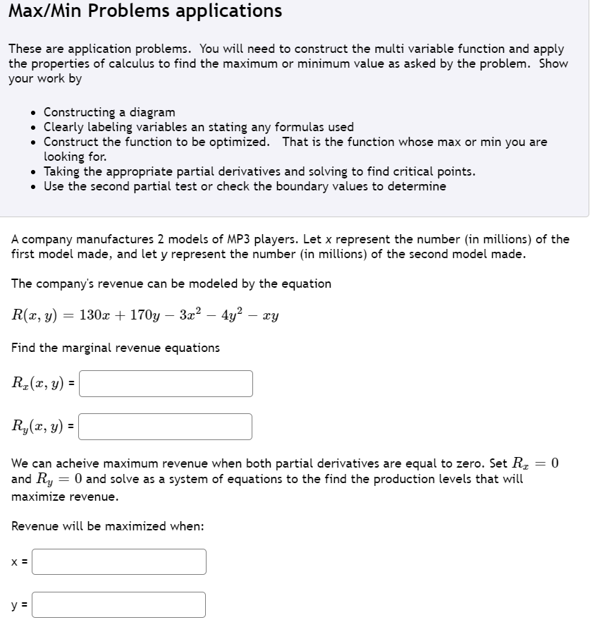 Solved Max/Min Problems applications These are application | Chegg.com