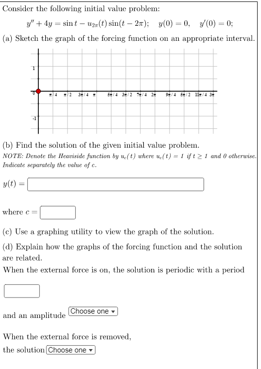 Solved Consider the following initial value problem: y" + 4y | Chegg.com