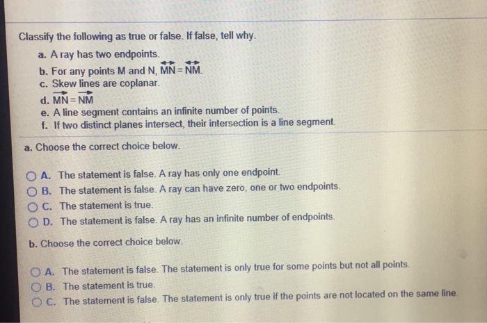 Solved Classify the following as true or false. If false, | Chegg.com