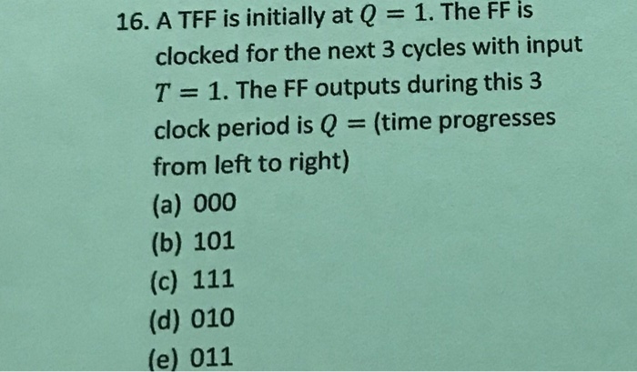 Solved 16. A TFF is initially at Q = I. The FF is clocked | Chegg.com