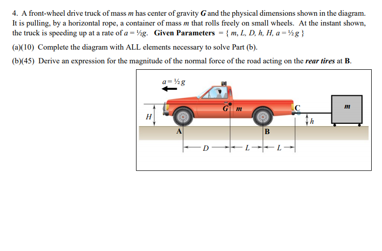 Solved 4. A front-wheel drive truck of mass m has center of | Chegg.com
