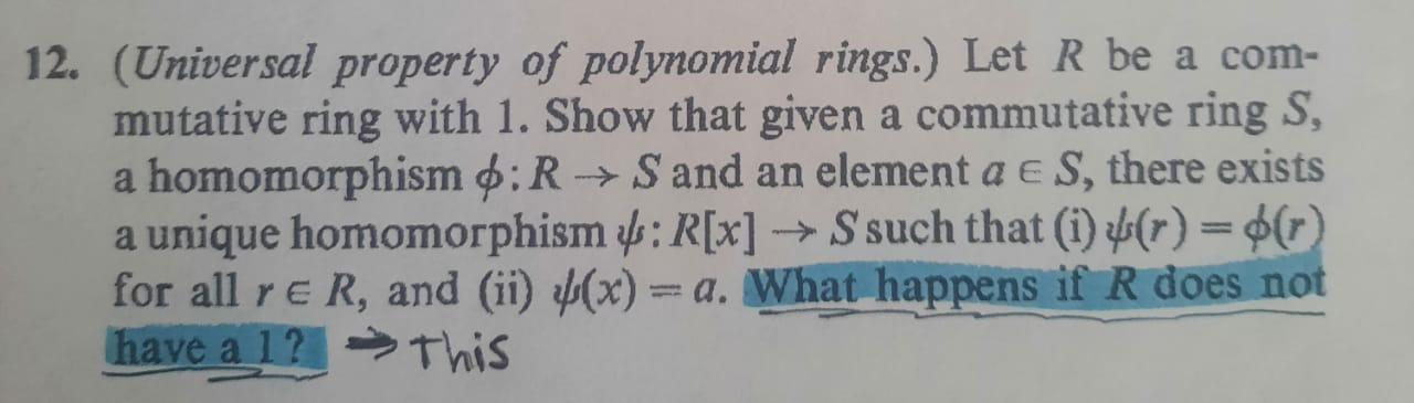Solved 12. (Universal property of polynomial rings.) Let R | Chegg.com