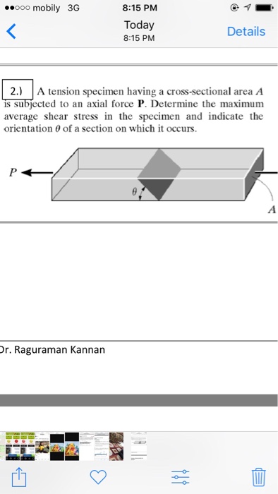 Solved A tension specimen having a cross-sectional area A is | Chegg.com